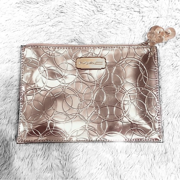 MAC Cosmetics | Bags | Mac Cosmetics Gold Metallic Faux Leather Makeup ...